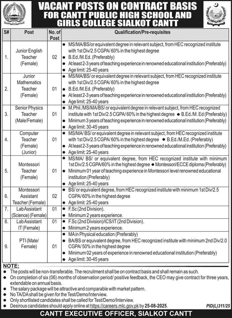 Teaching Jobs in Sialkot – Apply Now - JOBS CORNAR