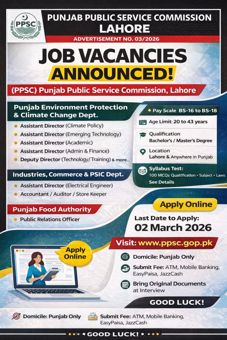 PPSC Jobs 2026 -Latest Government Vacancies in Punjab